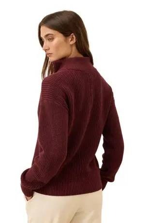 PACT Luxe Knit Henley Sweater - Ruby Heather