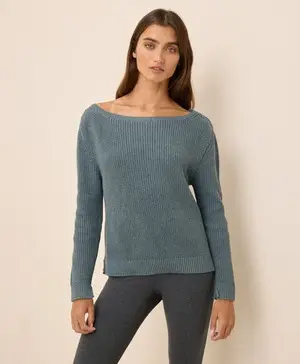 PACT Luxe Knit Boatneck Sweater - River Rock Heather