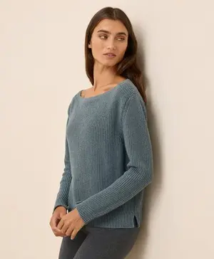 PACT Luxe Knit Boatneck Sweater - River Rock Heather