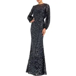 Mac Duggal Sequin Long-sleeve Blouson Gown