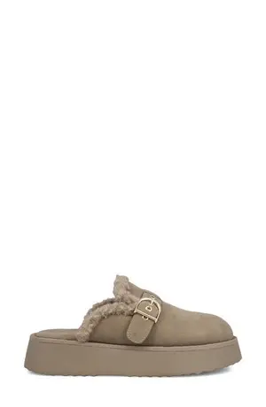 Mia Faux Shearling Platform Mules - Taupe