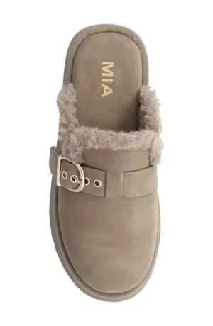Mia Faux Shearling Platform Mules - Taupe