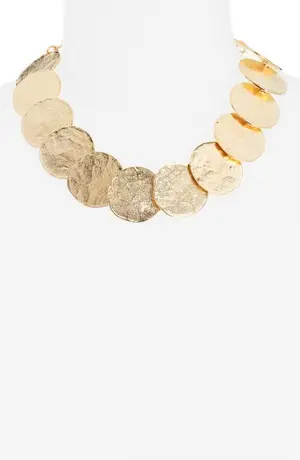 KENNETH JAY LANE Hammered Coin Statement Collar Necklace