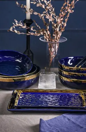 STONE + LAIN Florian Porcelain 2-piece Serving Rectangular Plate Set - Blue