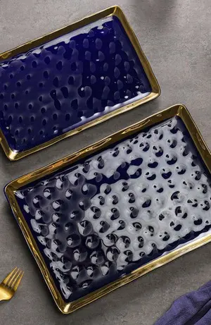 STONE + LAIN Florian Porcelain 2-piece Serving Rectangular Plate Set - Blue