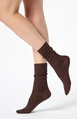 Oroblu Diamond Rib Crew Socks - Bronze