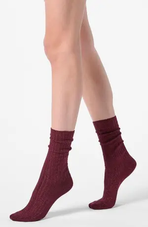 Oroblu Diamond Rib Crew Socks Deep Red