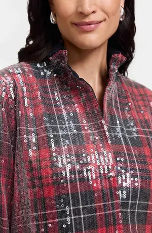 Foxcroft Carolina Plaid Sequin Shirt Jacket - Red/multi
