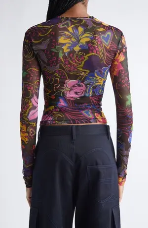AREA Hotfix Printed Tulle Top