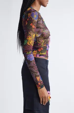 AREA Hotfix Printed Tulle Top
