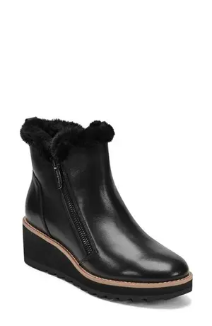 Easy Spirit Faux Fur Lined Wedge Bootie - Black