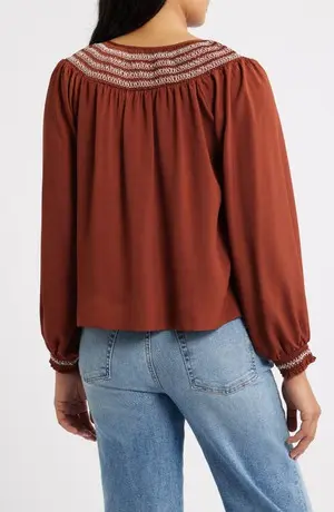 Bobeau Embroidered Peasant Top