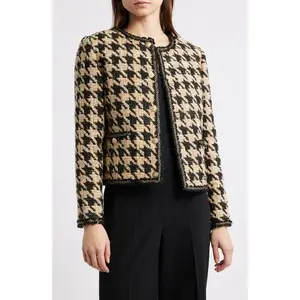 Elie Tahari Juno Metallic Houndstooth Jacket - Brown Houndstooth