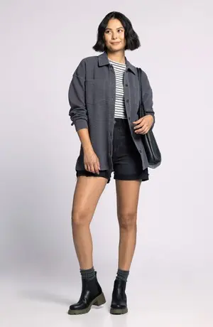 THREAD & SUPPLY Cotton-blend Oversized Shirt Jacket - Warm Charcoal
