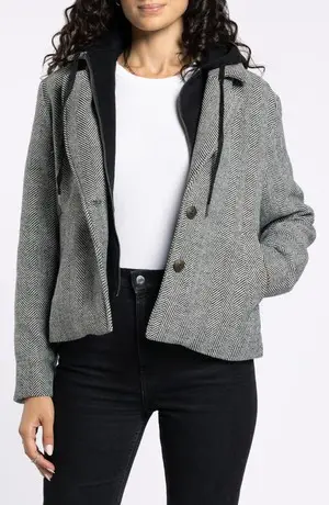 THREAD & SUPPLY Alejandra Herringbone Coat With Bib Hoodie