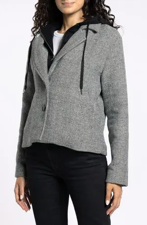 THREAD & SUPPLY Alejandra Herringbone Coat With Bib Hoodie