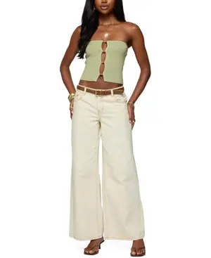 EDIKTED Bead Cut Out Strapless Knit Top