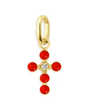 Gigi Clozeau 18k Yellow Gold Resin Bead & Diamond Cross Pendant - Coral