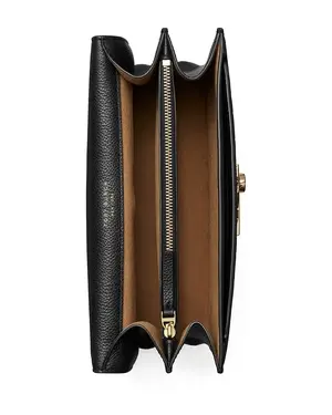 Tory Burch T Monogram Pebble Leather Shoulder Bag - Black