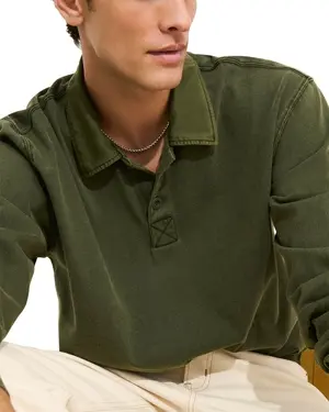 ALEX MILL Garment Dyed Rugby Shirt - Flight Green