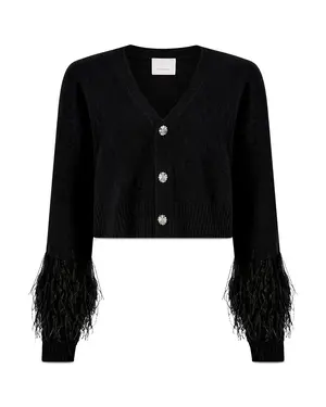 Cinq À Sept Bria Feather Trim Cardigan