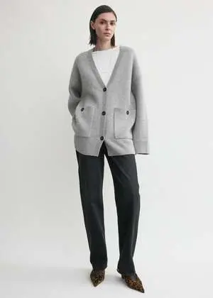 TOTÊME Longline Cashmere Blend Cardigan - Pale Grey Mélange