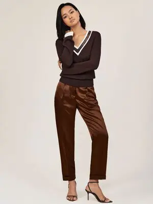 REISS Celia Petite Satin Tapered Trousers - Bronze