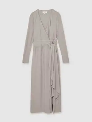 REISS Madeline Jersey Wrap-tie Midi Dress - Grey