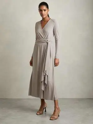 REISS Madeline Jersey Wrap-tie Midi Dress - Grey