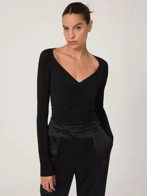 REISS Bethany Ruched Mesh V-neck Top
