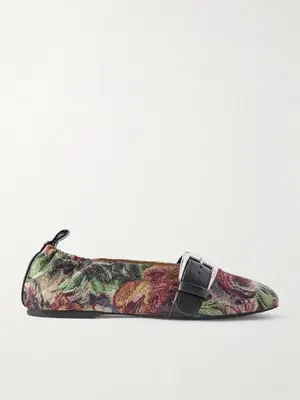 GANNI Leather-trimmed Canvas-jacquard Ballet Flats - Multi