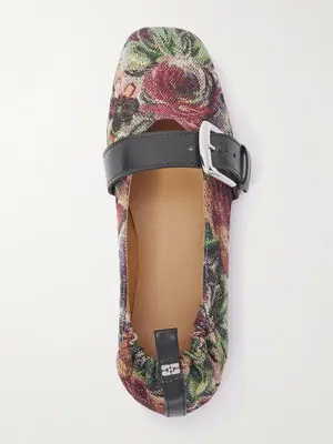 GANNI Leather-trimmed Canvas-jacquard Ballet Flats - Multi
