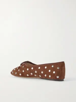 LOEFFLER RANDALL Landon Studded Suede Ballet Flats - Brown