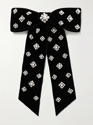 JENNIFER BEHR Margaret Embellished Velvet Bow Hair Clip - Black