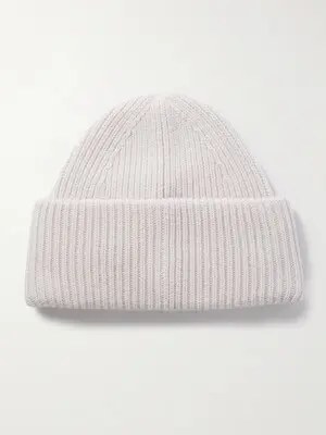 Acne Studios Appliquéd Ribbed Wool And Yak Hair-blend Beanie - Gray