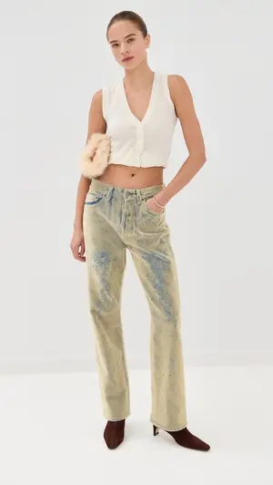 Acne Studios Loose-fit Flocked Denim - Blue/beige