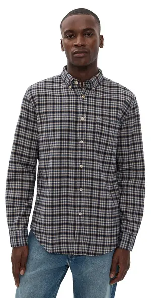 Portuguese Flannel Vouga Cotton Plaid Button Down Shirt Blue
