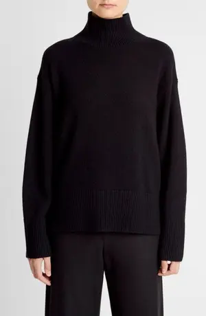 Vince Wool & Cashmere Mock Neck Tunic Sweater - Black