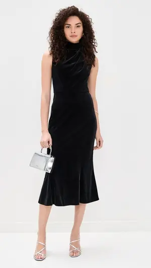 Shoshanna Audrey Velvet Mock Neck Sleeveless Dress