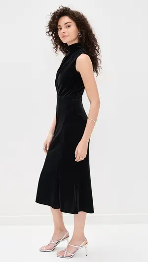 Shoshanna Audrey Velvet Mock Neck Sleeveless Dress