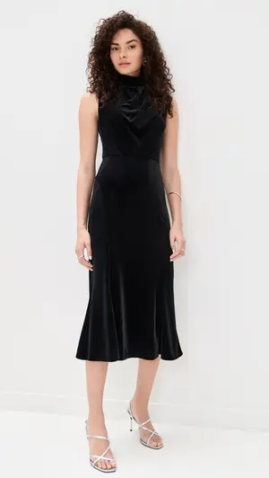 Shoshanna Audrey Velvet Mock Neck Sleeveless Dress
