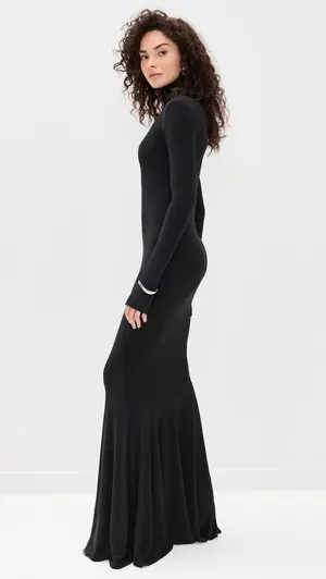 Norma Kamali Long Sleeve Turtle Fishtail Gown - Black