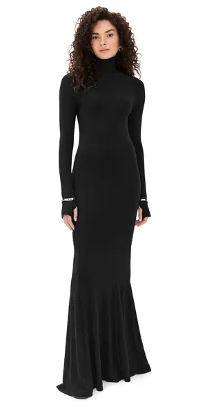 Norma Kamali Long Sleeve Turtle Fishtail Gown - Black