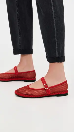 FLABELUS Isabella Mesh Mary Jane Flats - Red