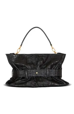Balmain Medium Anthem Bag In Embossed Crocodile-print Calfskin - Black