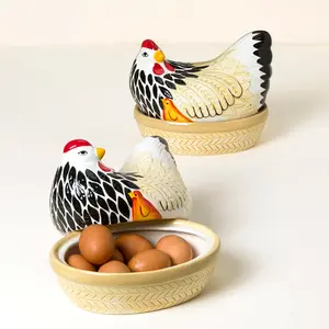 UNCOMMON GOODS Mother Hen Ceramic Storage Jar - White/multi-color