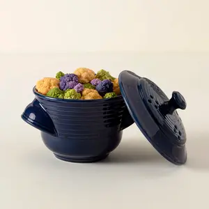 UNCOMMON GOODS Stoneware Microwave Veggie Steamer - Deep Blue
