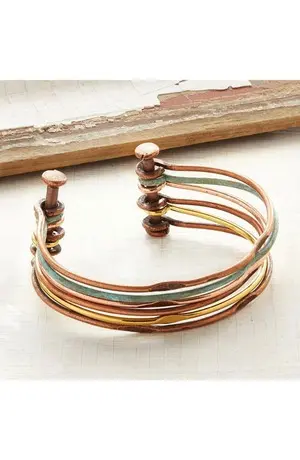 UNCOMMON GOODS Mixed Metals Hinged Cuff - Copper /brass /teal