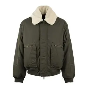 Emporio Armani Nylon Twill Bomber Jacket With Shearling Effect Collar - Green