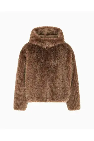 Emporio Armani Faux Fur Hooded Blouson - Brown